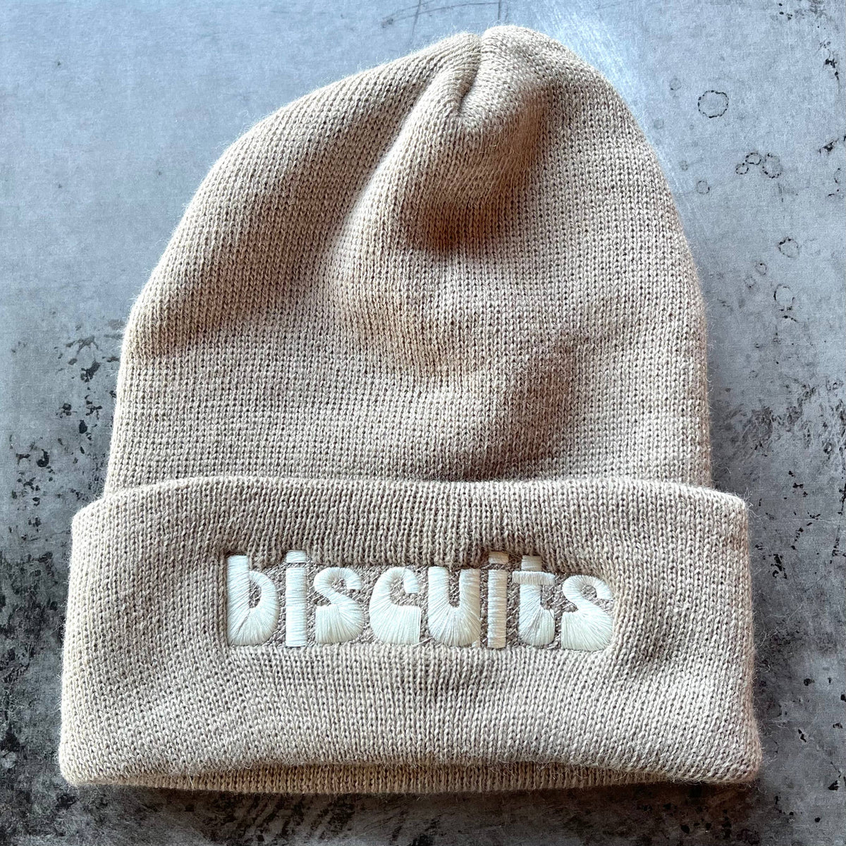 Biscuits knit beanie hat Made in America bakery winter: Beige – Domino ...
