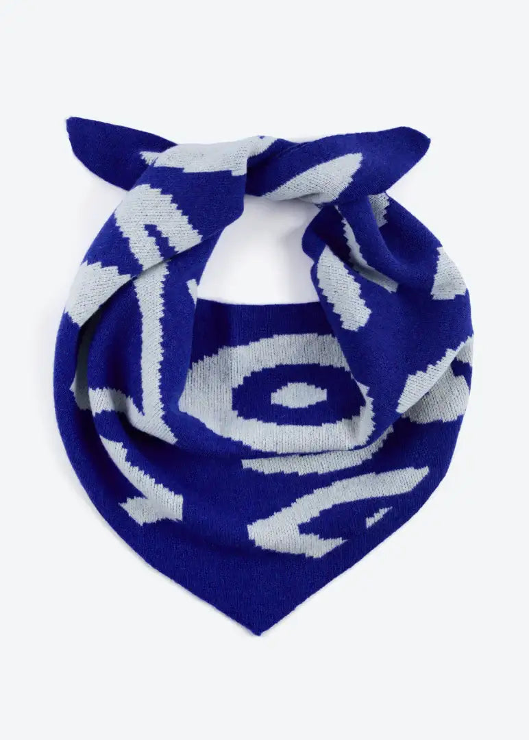 90's Doodle Blue Wool Triangle Scarf – Domino Style