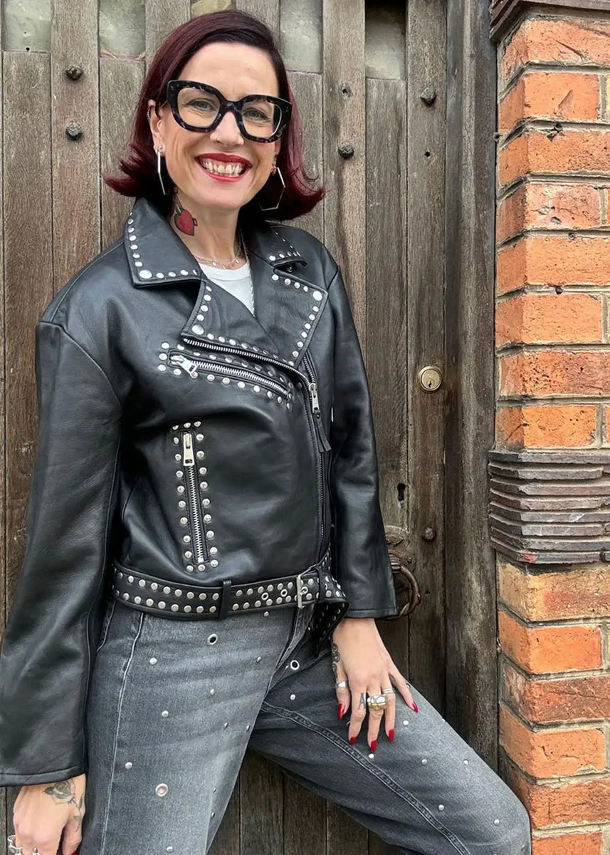 BOLONGARO OVERSIZED STUD BIKER (BLACK ) – Domino Style