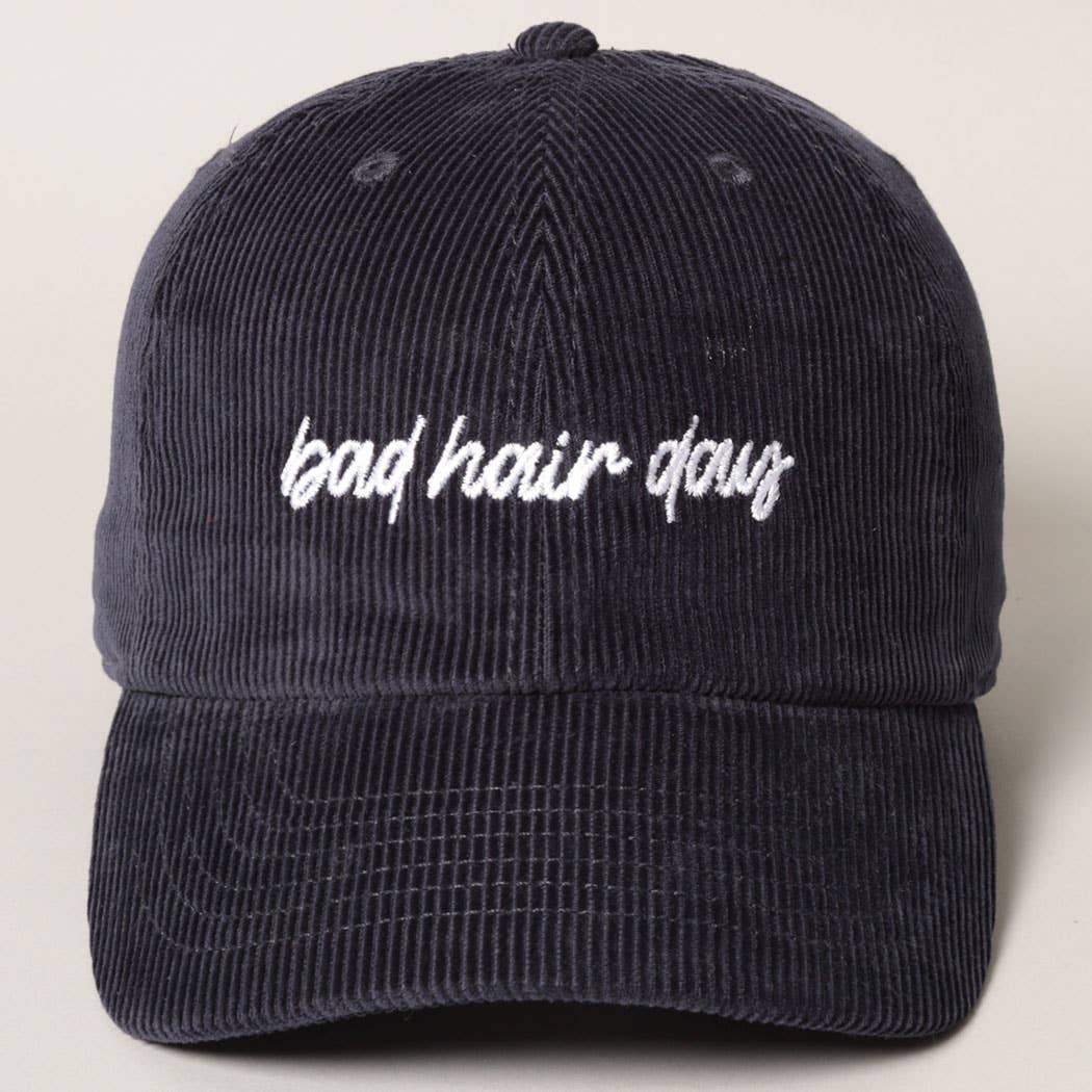 Bad Hair Day Embroidered Corduroy Cap: Black / ONE SIZE – Domino Style