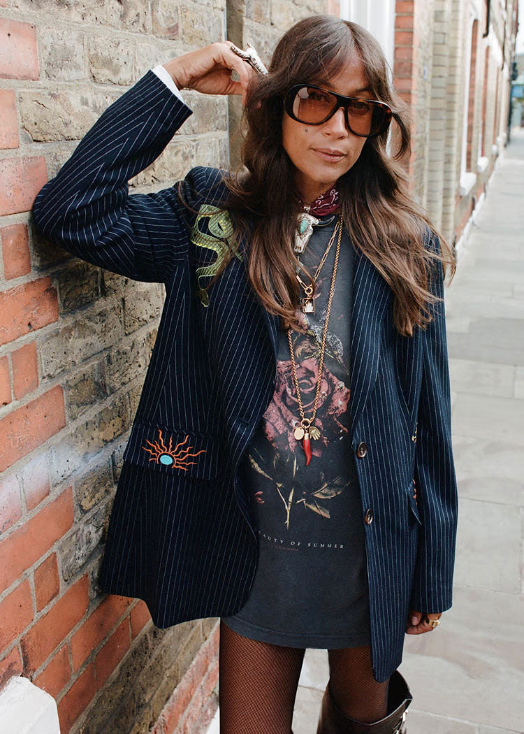 Navy Pinstripe Taylor Blazer – Domino Style